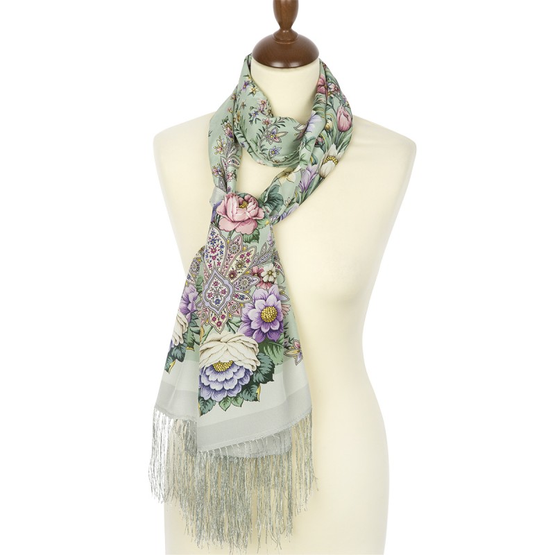 PAVLOVO POSAD 100% SILK SCARF RUSSIAN SHAWL TIPPET STOLE WRAP 190 cm ...